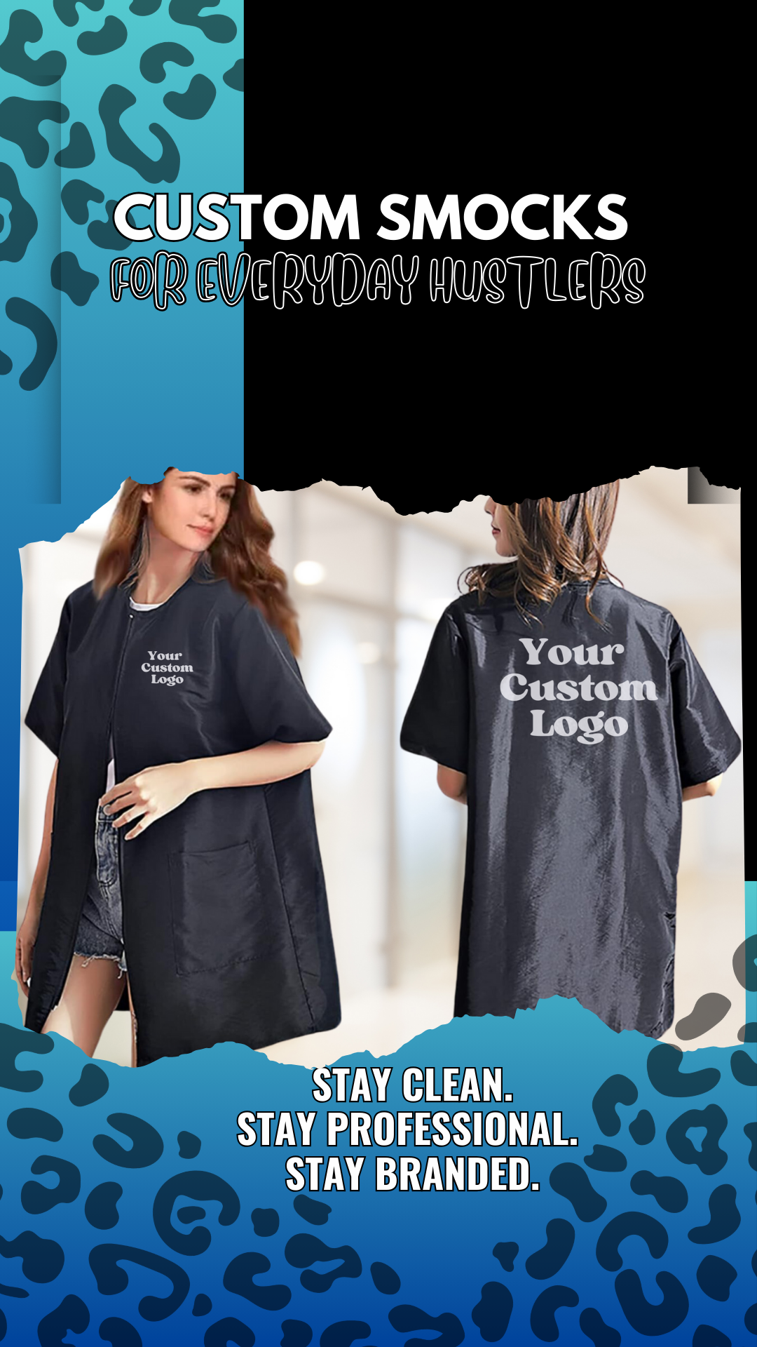 Full Zipper Custom Logo Nylon Uniform Smock- Front and Back Custom Nyl ...